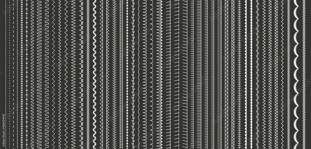 Sewing stitches. Machine thread sew brushes. Set of embroidery seams ...