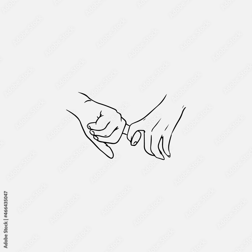 Vetor Holding hands hand drawn with contour lines in monochrome colors ...