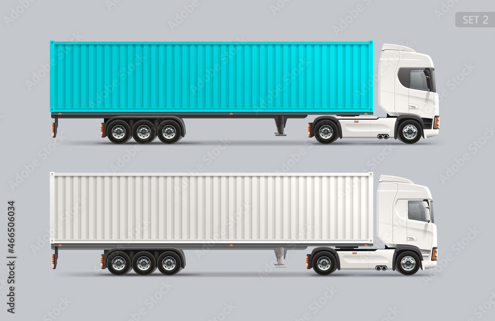 Realistic vector Truck trailer with shipping container side view blank ...