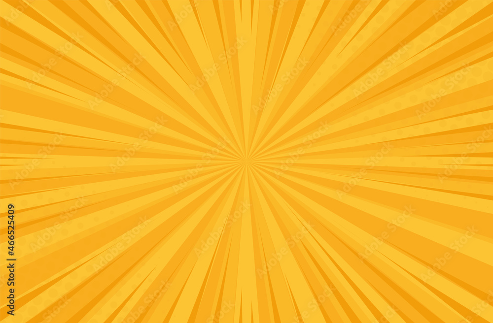 Abstract comic sun ray yellow background with speed lines. Retro style ...