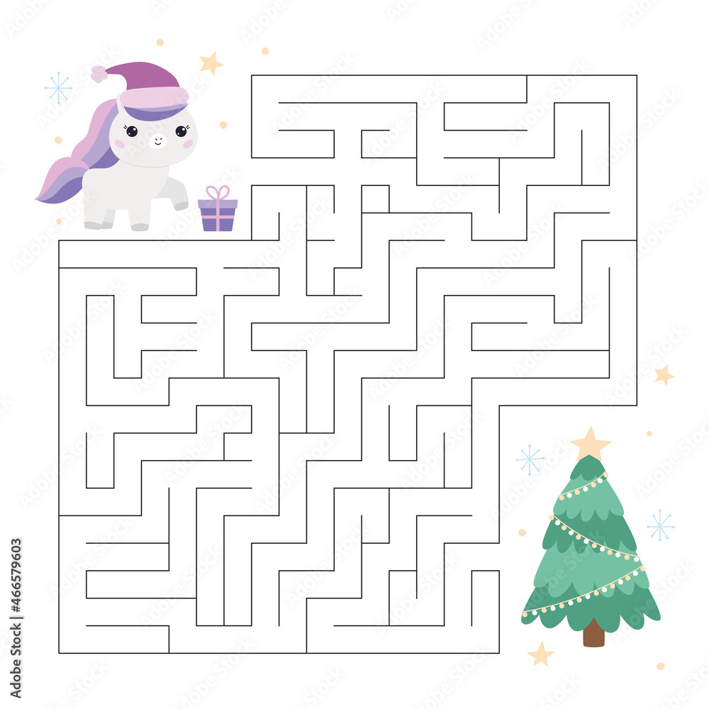 Vector de Stock Educational maze game with cute unicorn and Christmas ...