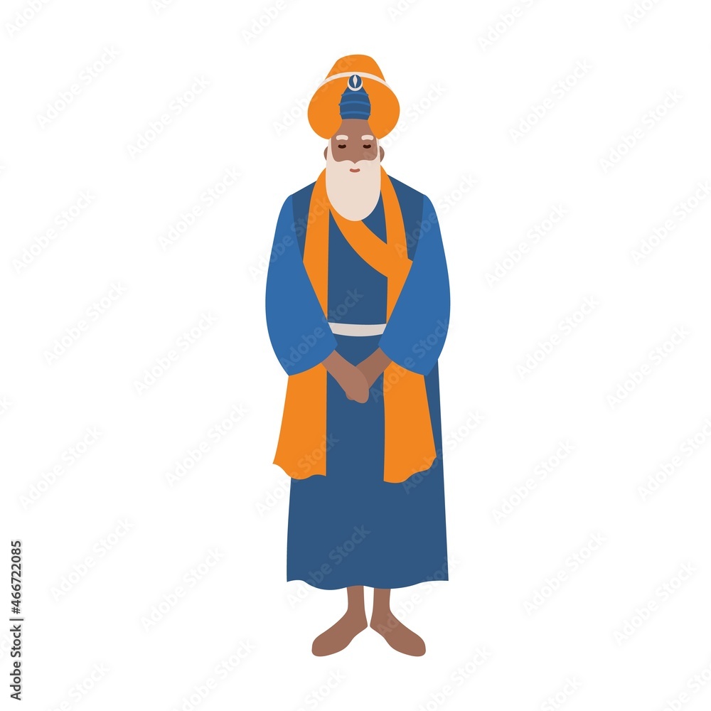 Barefoot sikh wearing traditional Indian clothes and turban isolated on ...