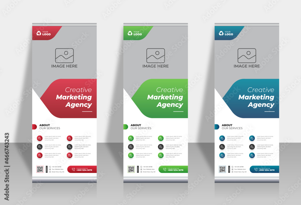 Roll up banner stand template design, blue banner layout, advertisement ...