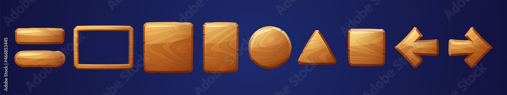 Wooden game tablets, buttons, cartoon menu interface wood keys ...