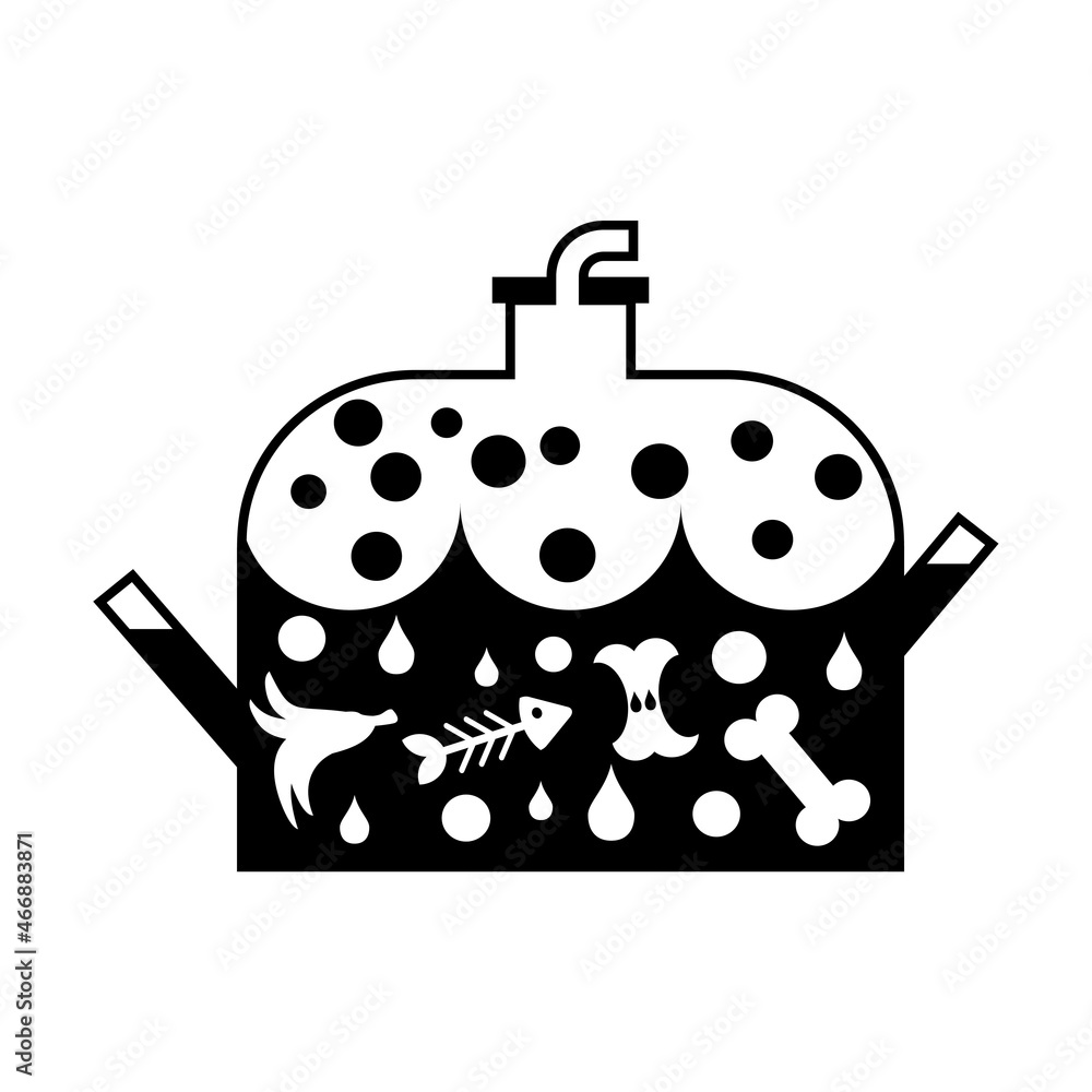 Simple flat black and white Biodigester vector icon. Schematic tank ...