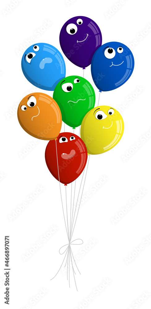 Funny Garland of happy balloons rise together into sky. Color vector ...