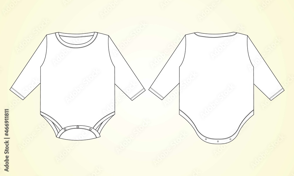 Long Sleeve baby romper Overall technical fashion flat sketch drawing ...