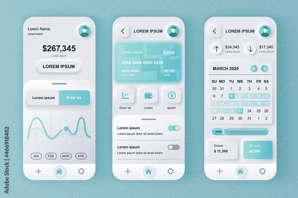 Finance services concept neumorphic templates set. Financial ...