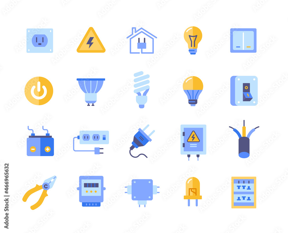Electrification set of colorful icon. Stickers with switches, light ...
