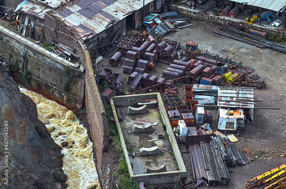 Machinery warehouse and junkyard on silver mines in Cerro Rico in ...