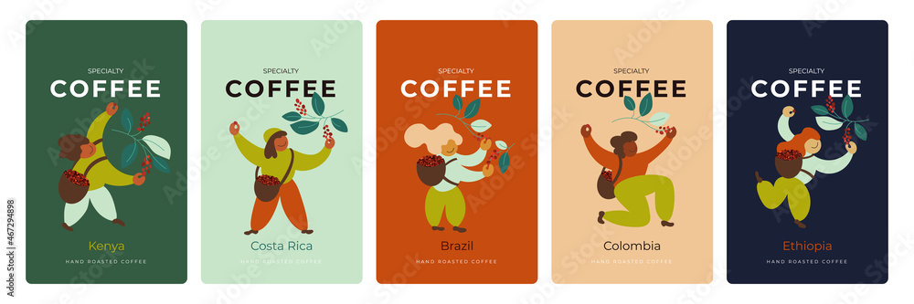 Coffee package design set. Label collection, template for brand ...
