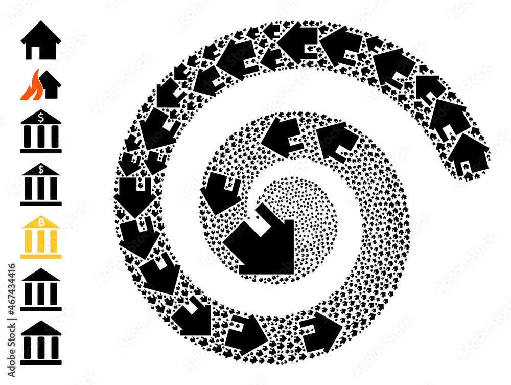 House icon spiral cycle mosaic. House symbols are composed into twirl ...