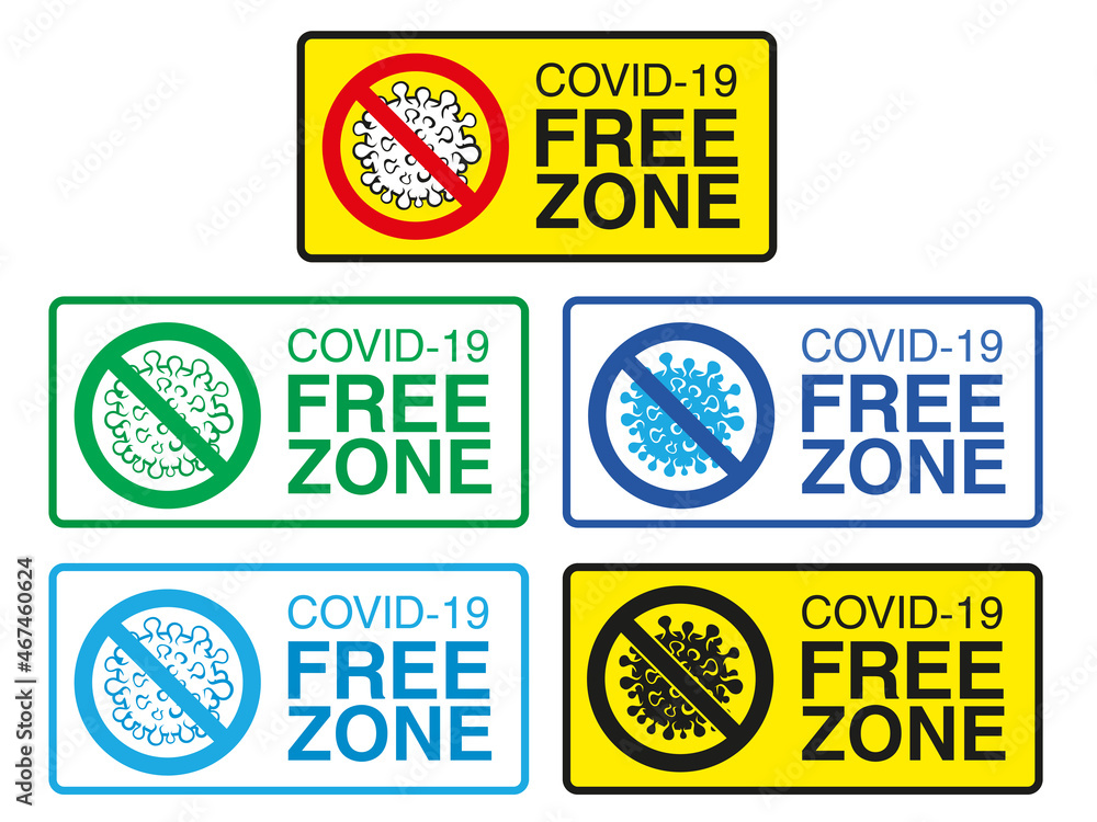 Vetor Set of Covid free zone signs. An information banner for greeting ...