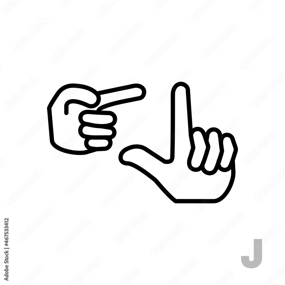 Letter J Universal and handicapped hand alphabet letter. Simple clear ...