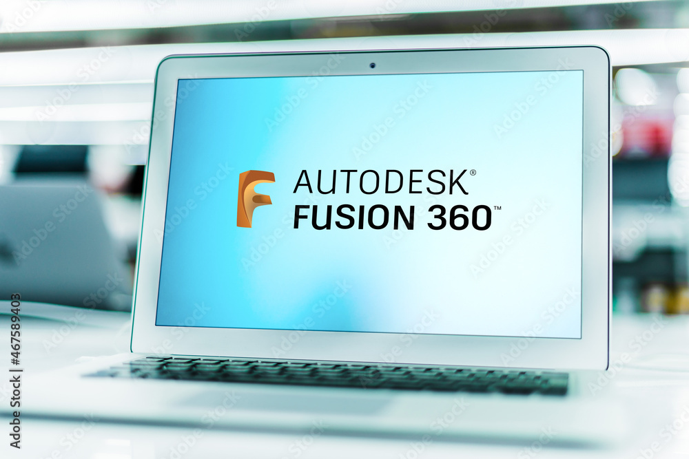 Laptop computer displaying logo of Autodesk Fusion 360 Stock Photo ...