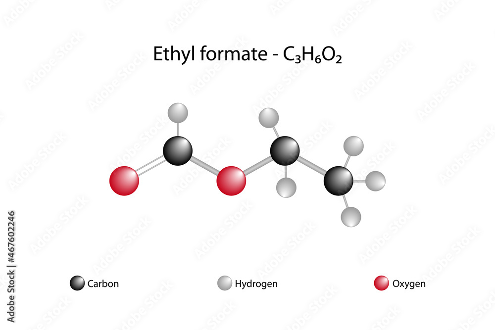 Molecular formula of ethyl formate. Ethyl formate is an ester formed ...
