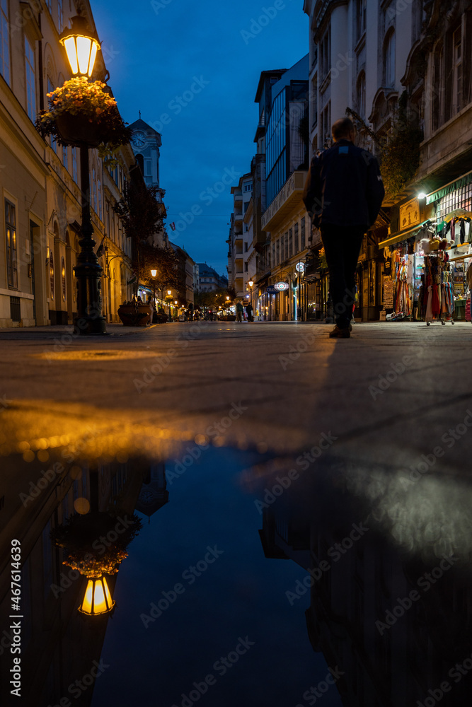 Man walking alone at night, Budapest. Stock Photo | Adobe Stock