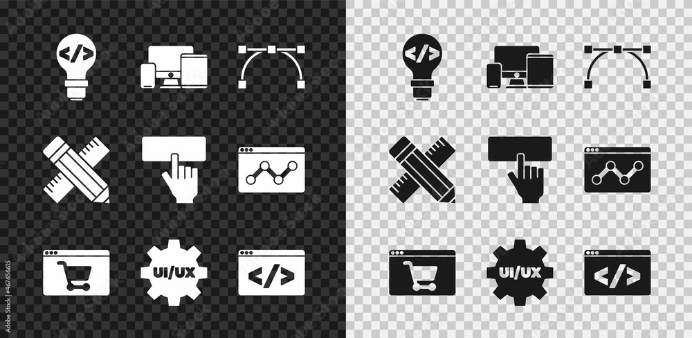 Set Front end development, Monitor, mobile, tablet, Bezier curve, Online shopping screen, UI UX ...