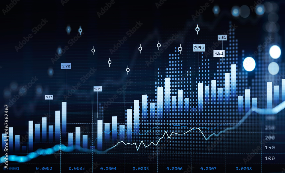 Financial chart and rising graph with lines and bar diagram Stock ...