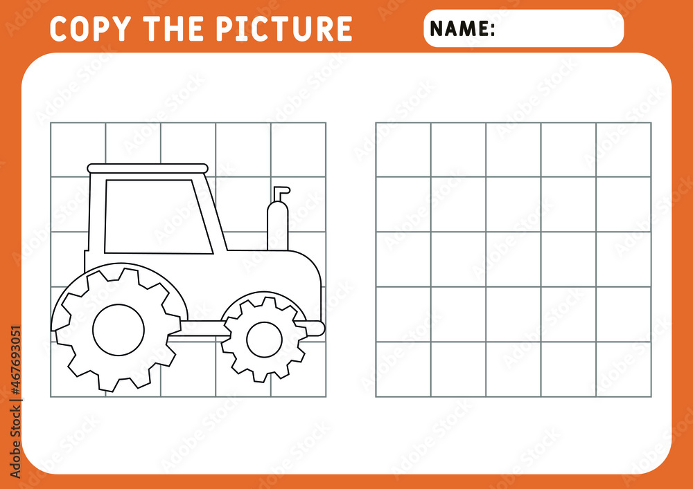 Coloring Funny little tractor. Educational Game for Kids. Copy the ...