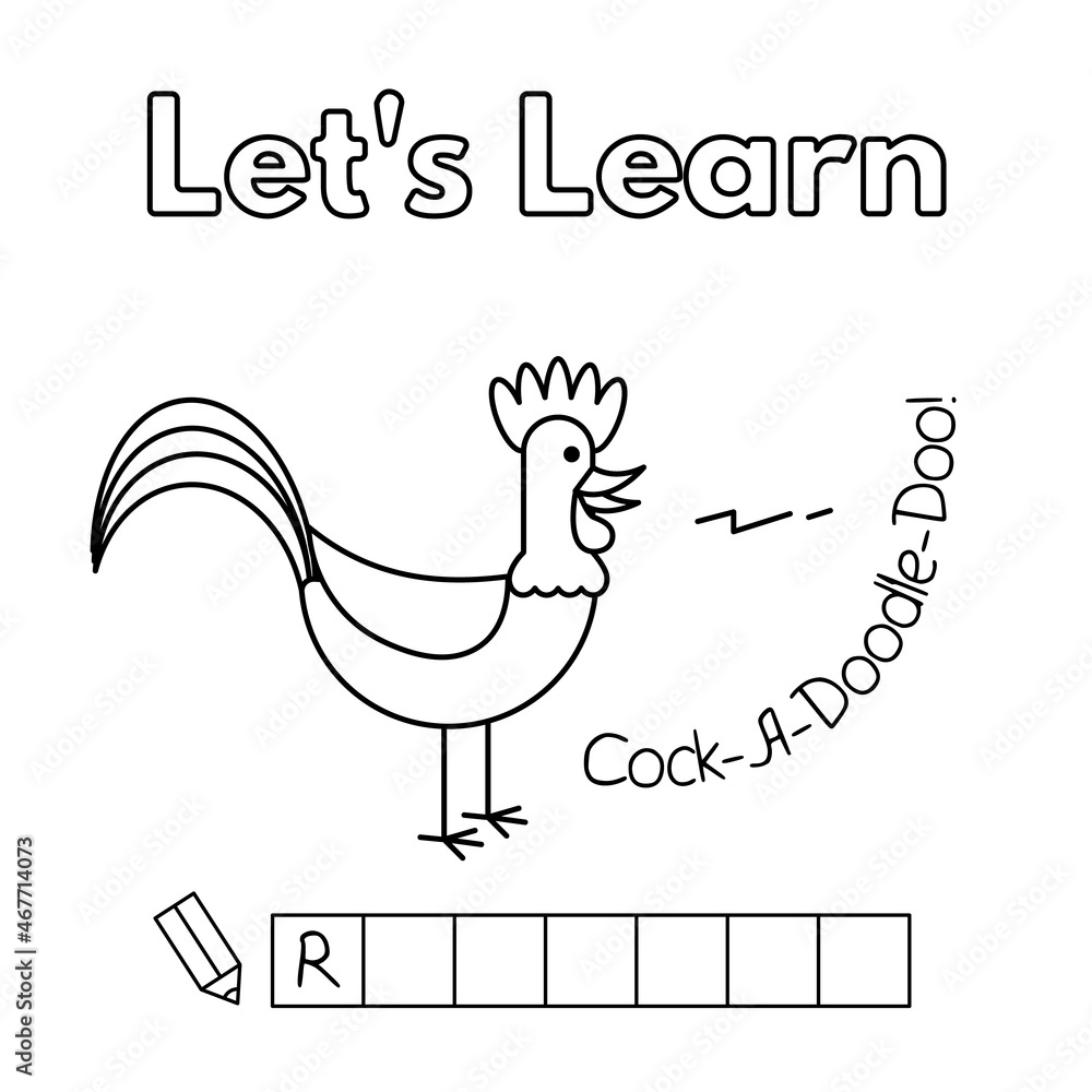 Cartoon rooster learning game for small children - color and write the ...