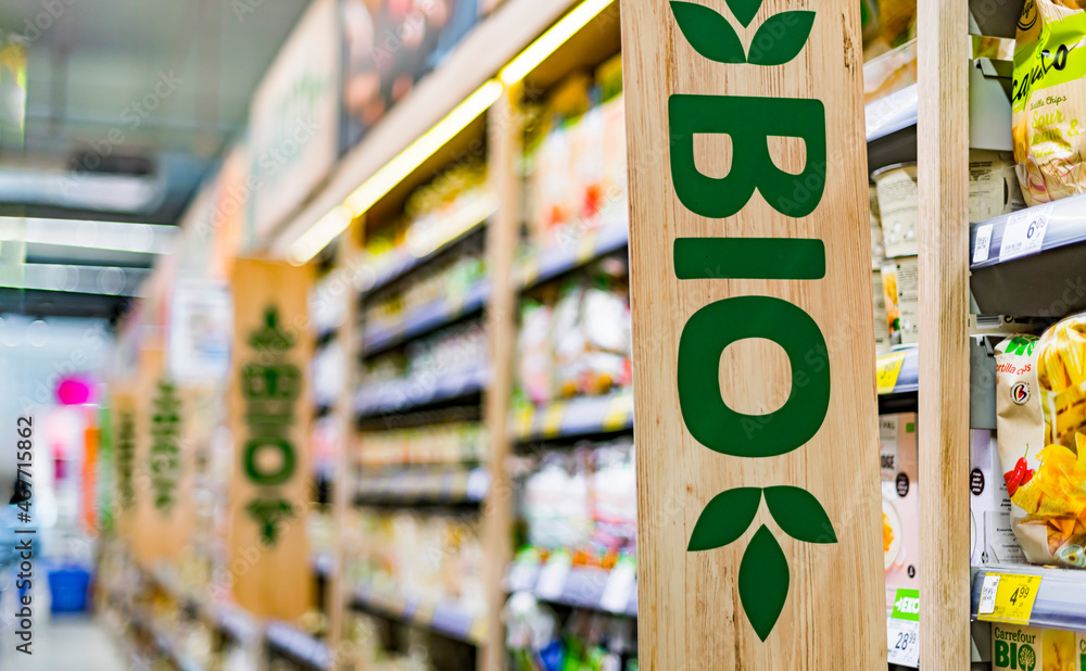 Bio food products in a supermarket Stock Photo | Adobe Stock