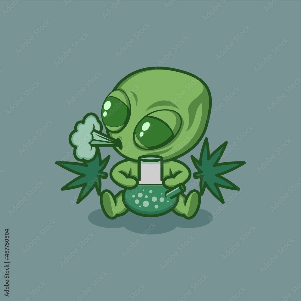 Vector de Stock cute cartoon alien smoking weed. vector illustration ...