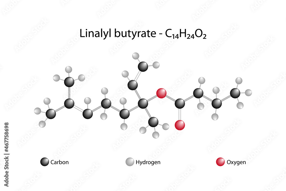 Molecular formula of linalyl butyrate. Linalyl butyrate is a ...