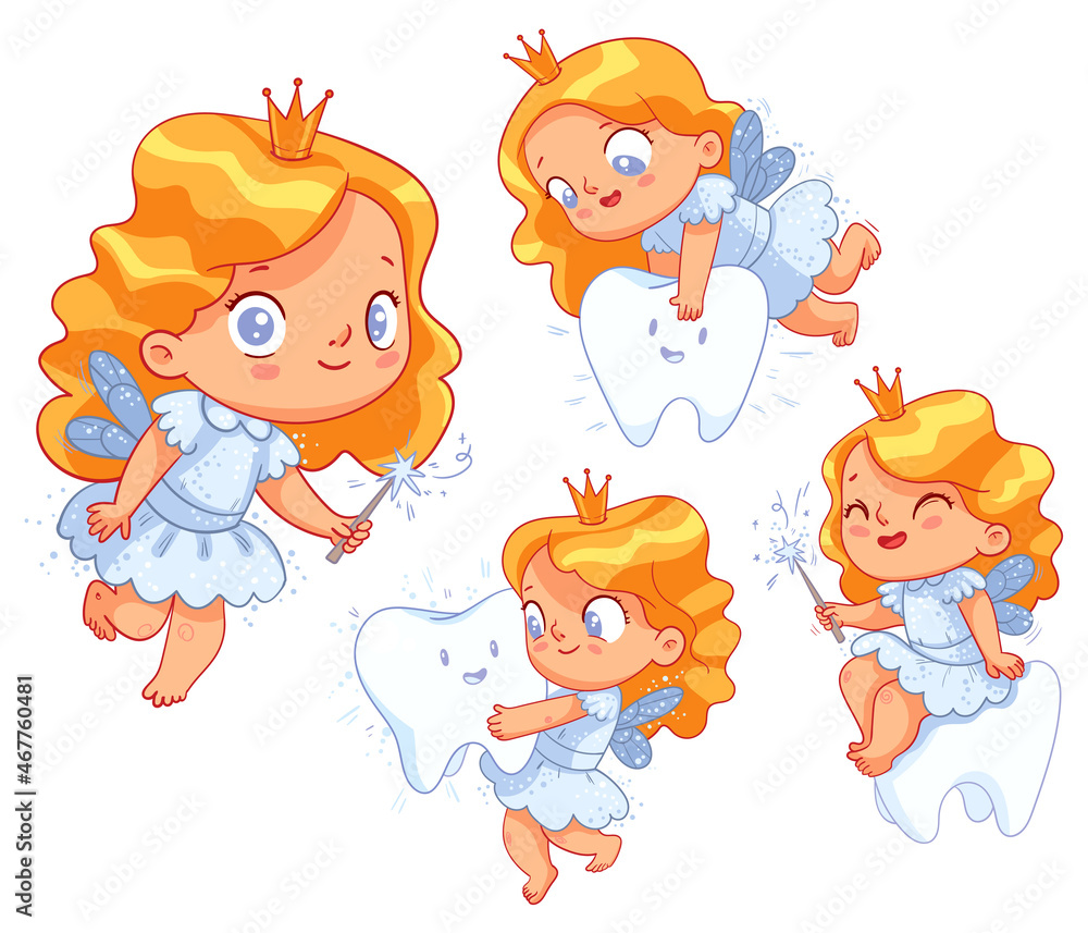 Tooth Fairy. Colorful cartoon characters. Funny vector illustration ...