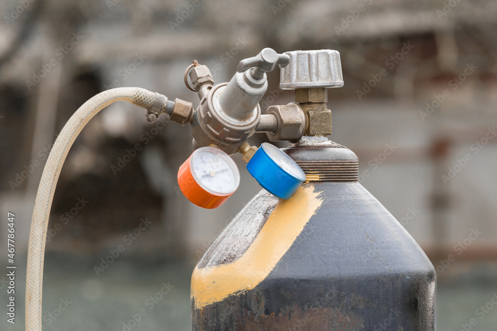 Carbon dioxide cylinder with gearbox industrial gas bottle system Stock ...