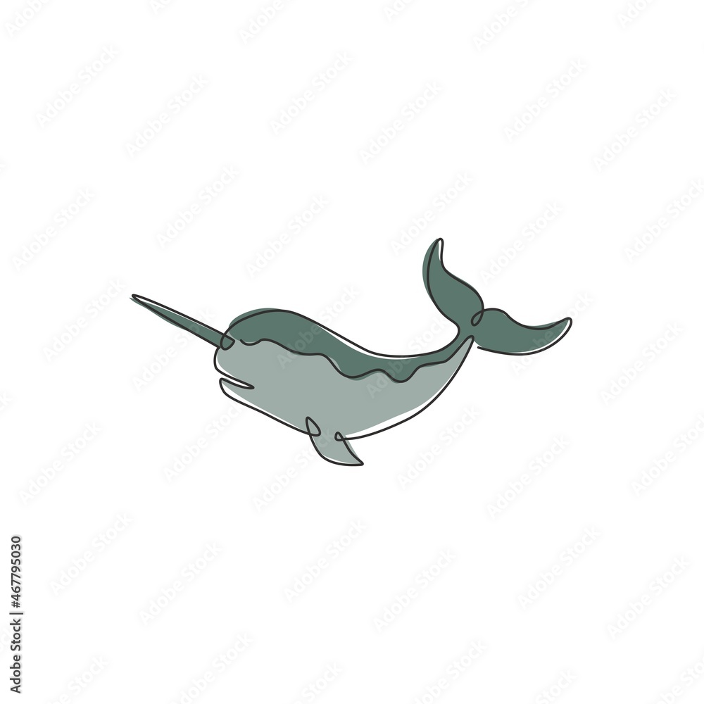 Stock-Vektorgrafik „One continuous line drawing of cute narwhal with ...