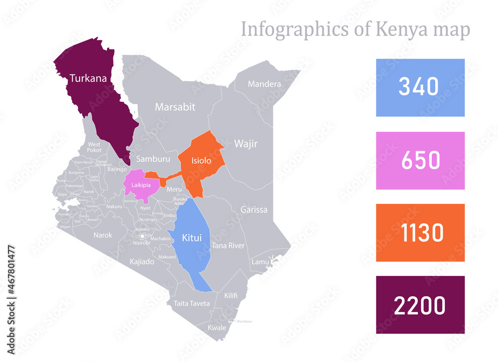 Infographics of Kenya map, individual regions vector Stock Vector ...