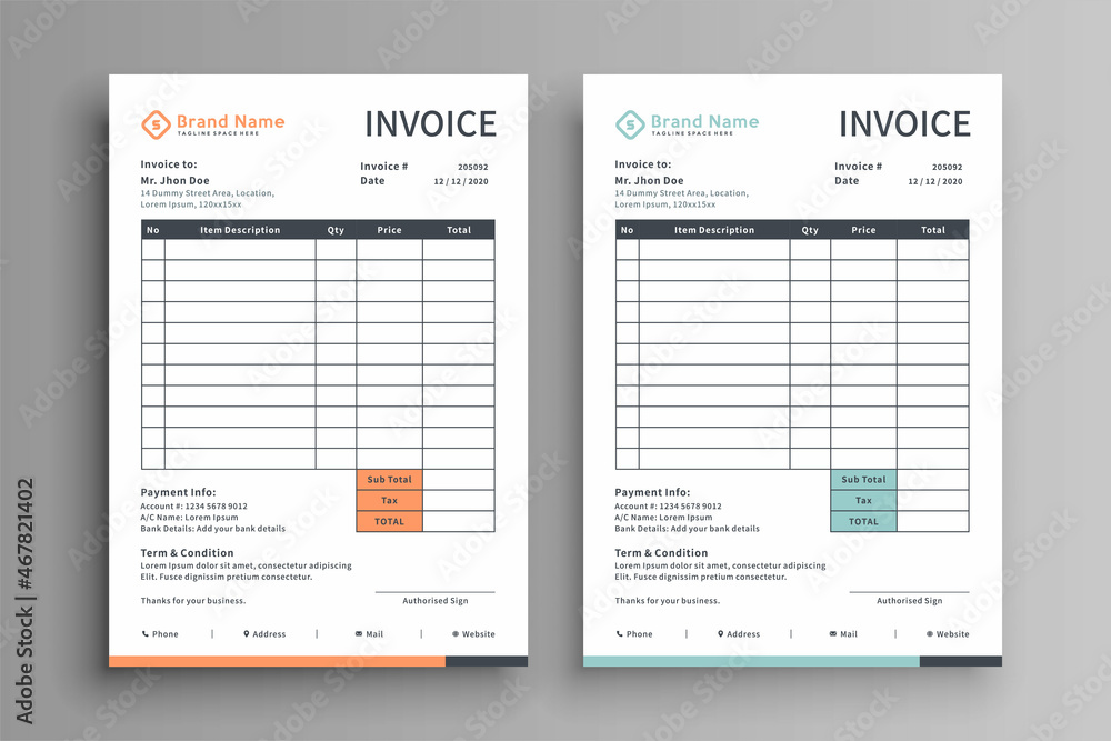 two color invoice template Stock Vector | Adobe Stock