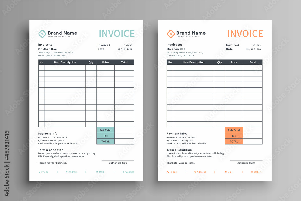 two color invoice template Stock Vector | Adobe Stock