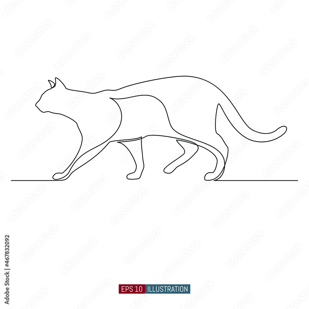 Continuous line drawing of Walking cat. Template for your design ...