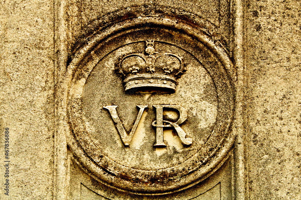 Weathering Royal Cypher, VR Victoria Regina “Queen” on Victoria Gate ...