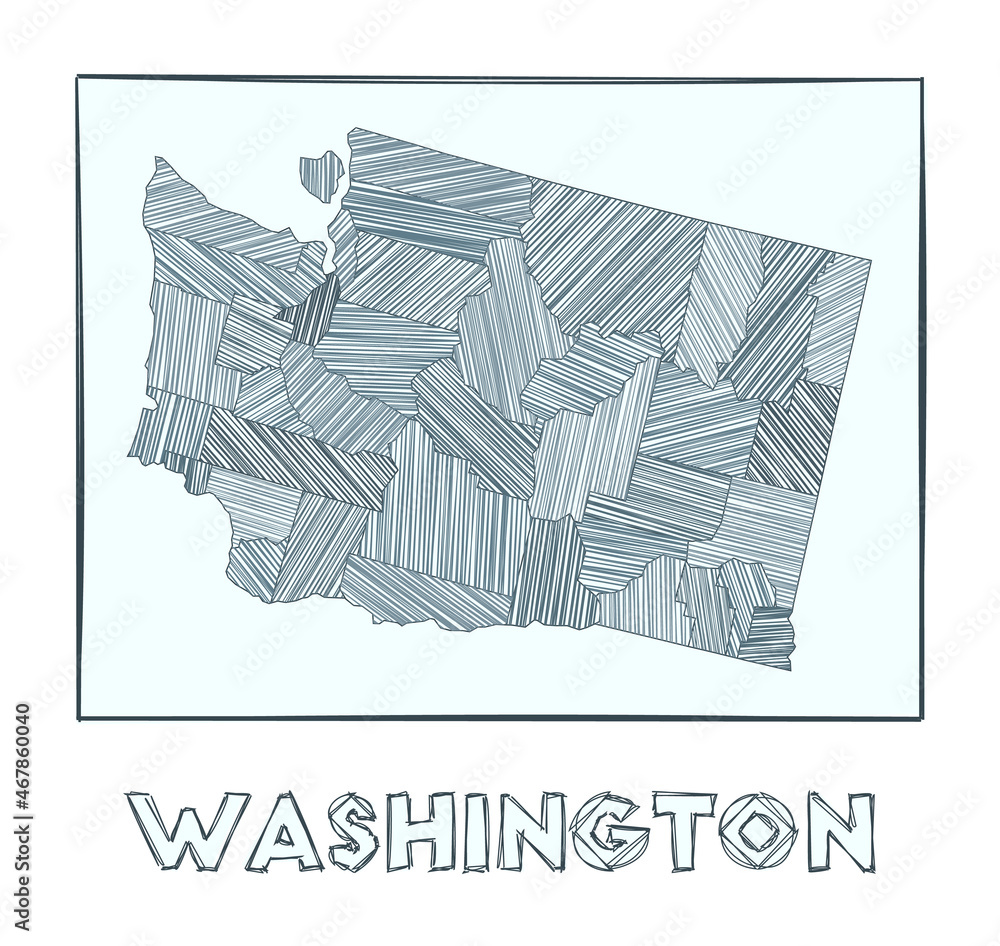 Sketch map of Washington. Grayscale hand drawn map of the US state ...