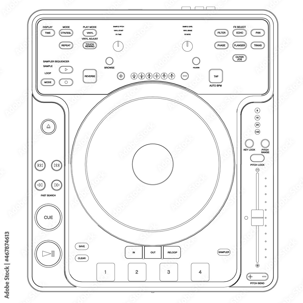 Black lines detailed vinyl sampler outline isolated on white background ...