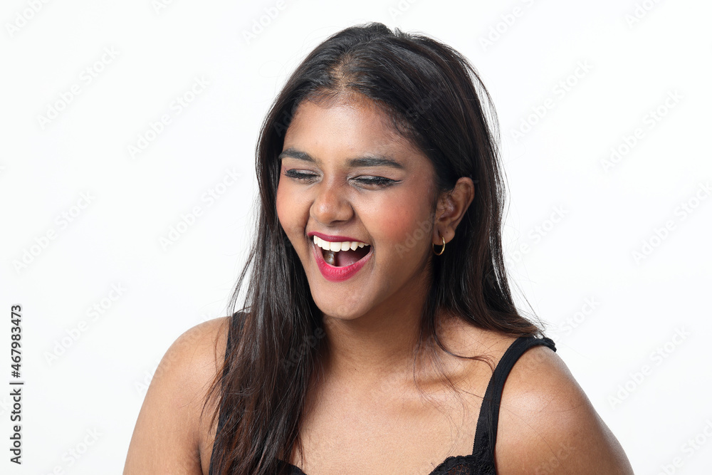 Young attractive Asian Indian woman pose face body expression mode ...