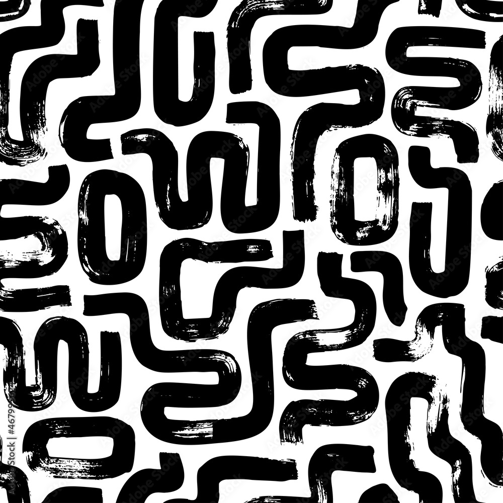 Seamless pattern with wavy bold lines. Monochrome organic vector shapes ...