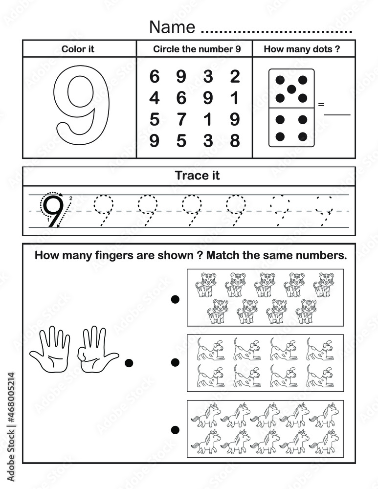 Black and white printable number worksheet handout for kindergarten ...