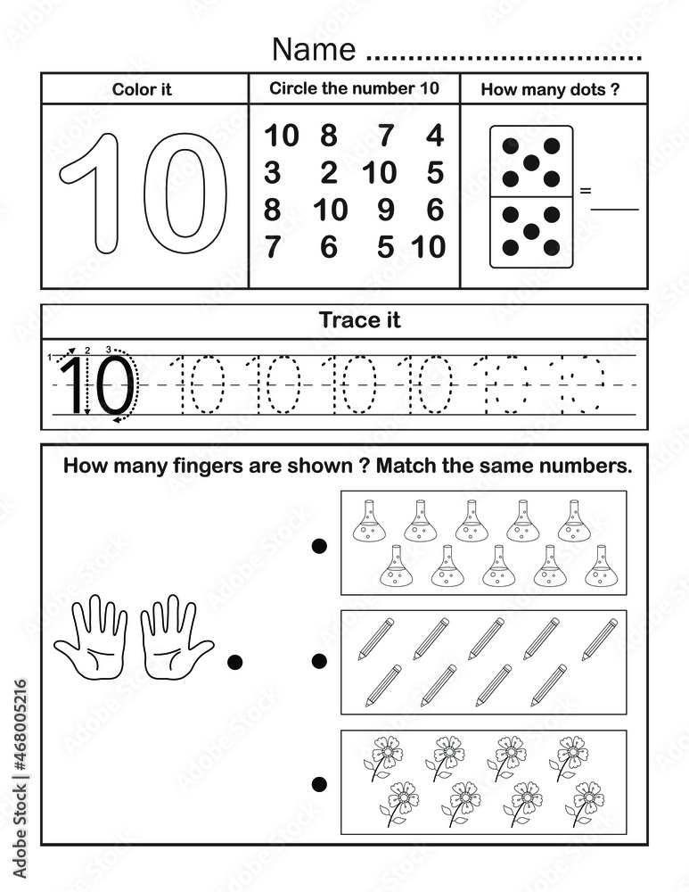 Vector de Stock Black and white printable number worksheet handout for ...