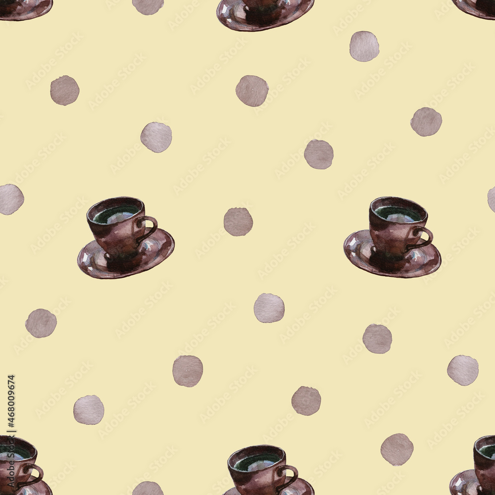 Ilustración de Stock Big brown dancing cups and saucers with lilac hand ...