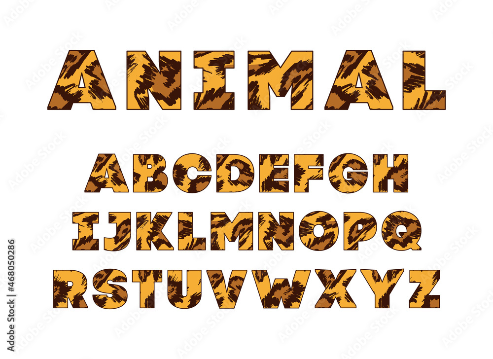 Animal font for posters. Mammals Fur. Leopard Jaguar. Retro alphabet ...