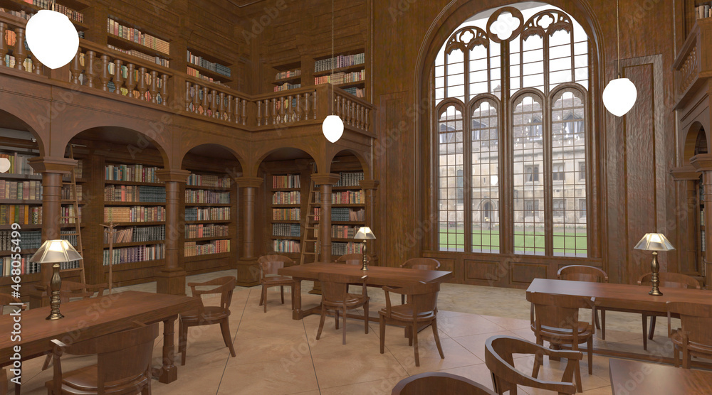 Victorian library room interior 3d illustration Stock Illustration ...