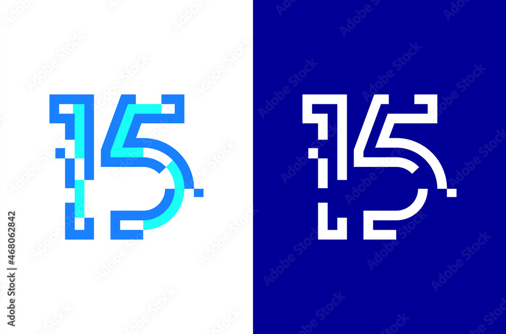 Number 15 digital logo. Numbers design with technology concept. Line ...