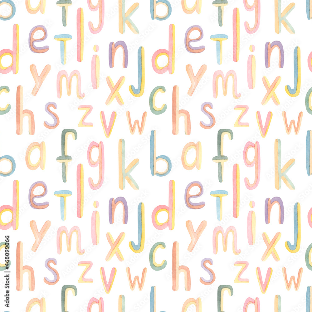 Watercolor Rainbow Alphabet seamless pattern, hand drawn ABC repeat ...