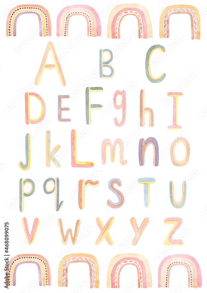 Watercolor Rainbow Alphabet clip art, ABC Poster, Kids Educational ...