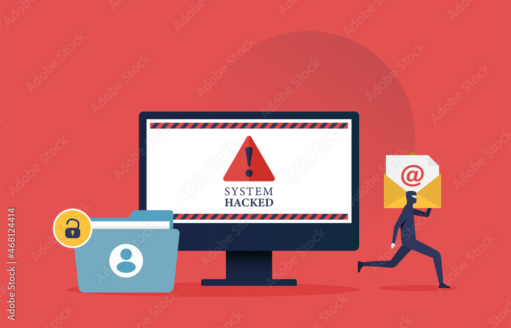 Vector de Stock Hacker stealing sensitive data. Warning of a system hacked. phishing and cyber ...