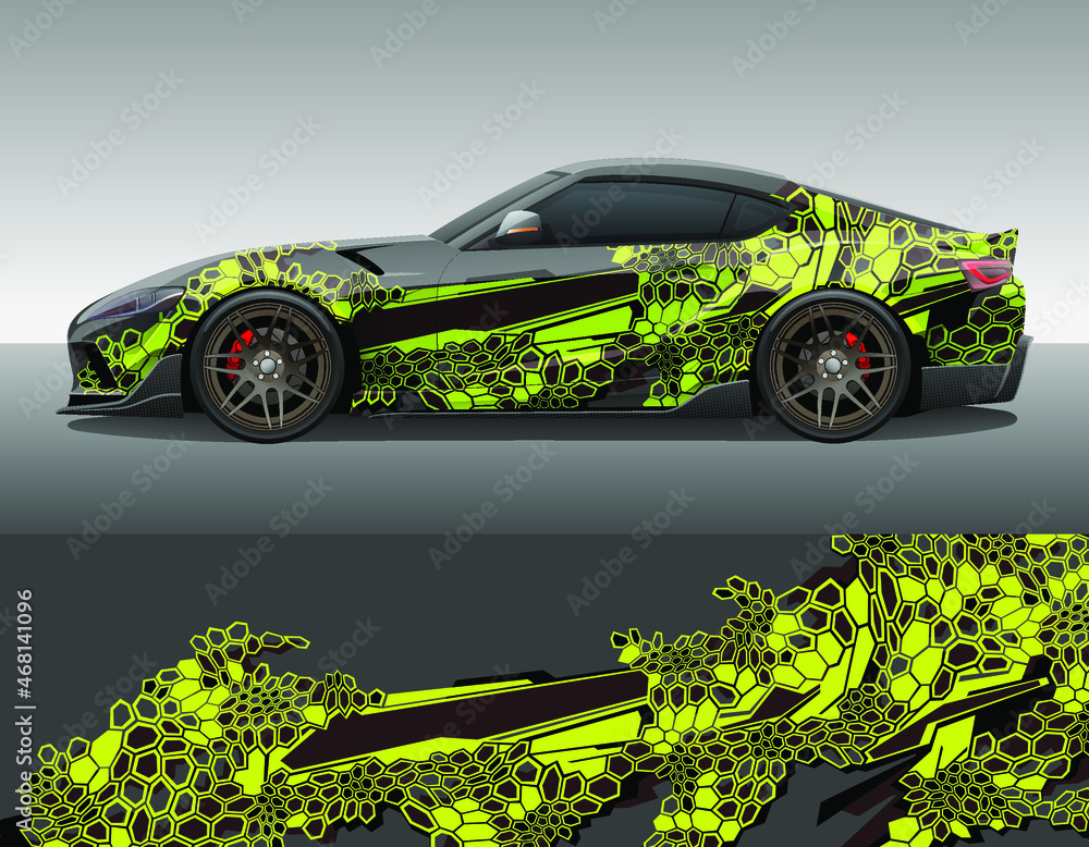 Car wrap vinyl racing decal ornament. Abstract geometric hexagonal ...